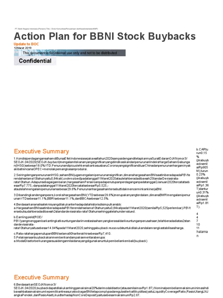 Rencana Buyback Saham BBNI 2020 | PDF | Pengelolaan Keuangan & Uang