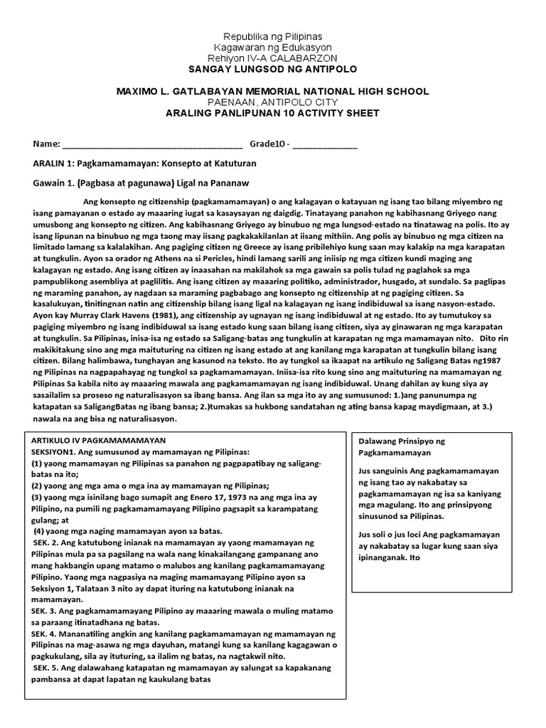AP 10 4th Q Activity Sheet | PDF