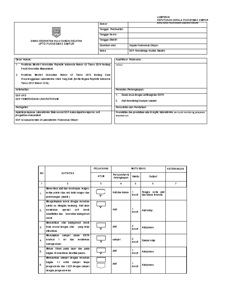 Sop Hema Analyzer Swelab SDH | PDF