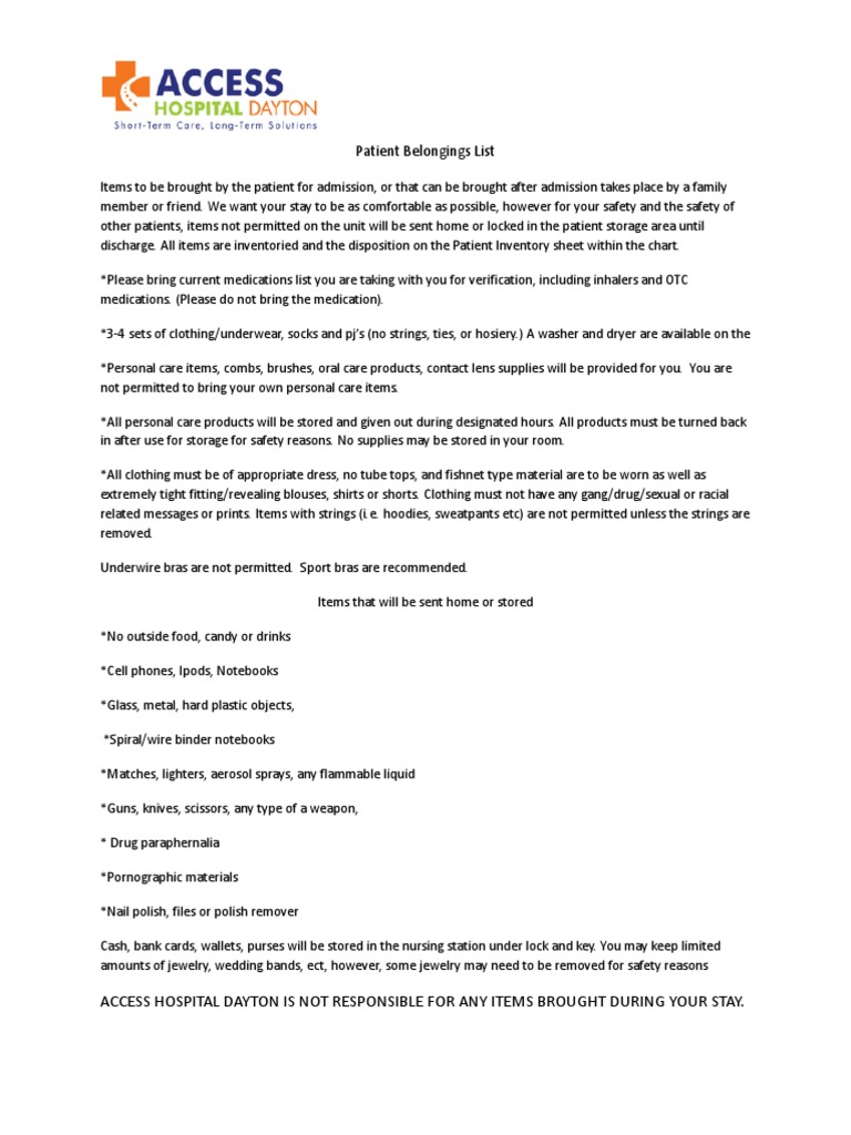 Patient Belongings | PDF
