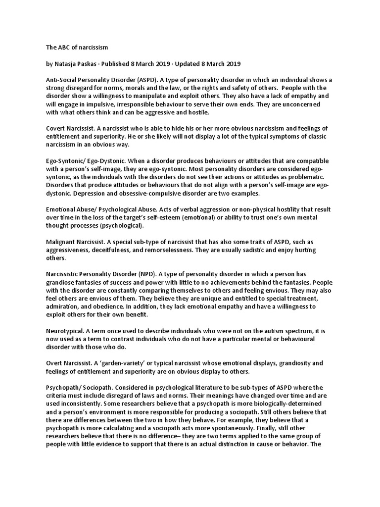 The ABC of Narcissism | PDF | Psychological Trauma | Antisocial ...