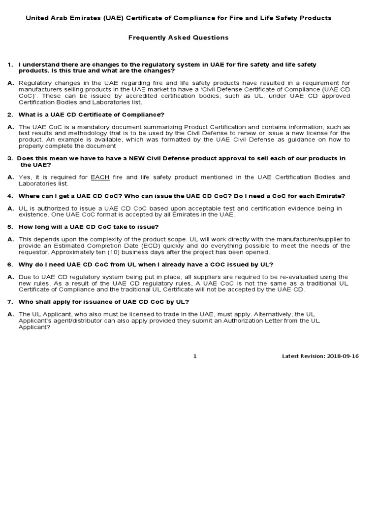 7 UAE Civil Defence CoC FAQs For UAE Certificates Rev 6 | PDF