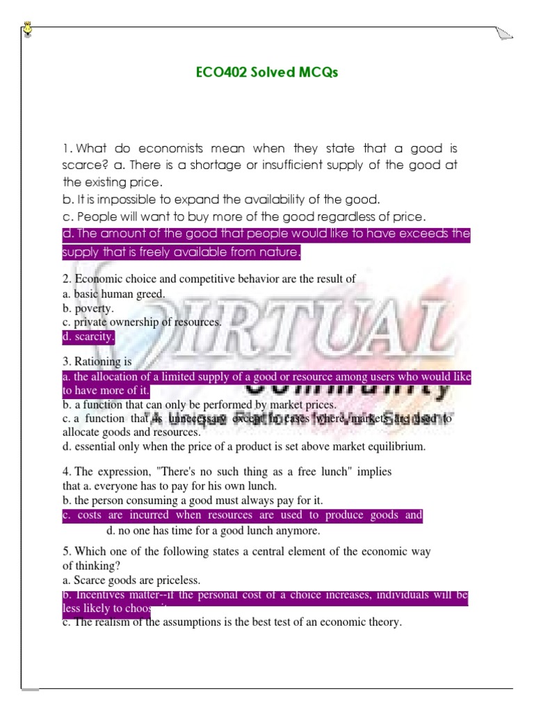 Eco402-Midterm Solved Mcqs | PDF | Economics | Microeconomics