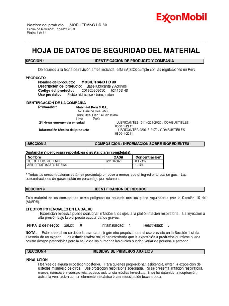 MSDS - Mobiltrans HD 30 (2) | PDF