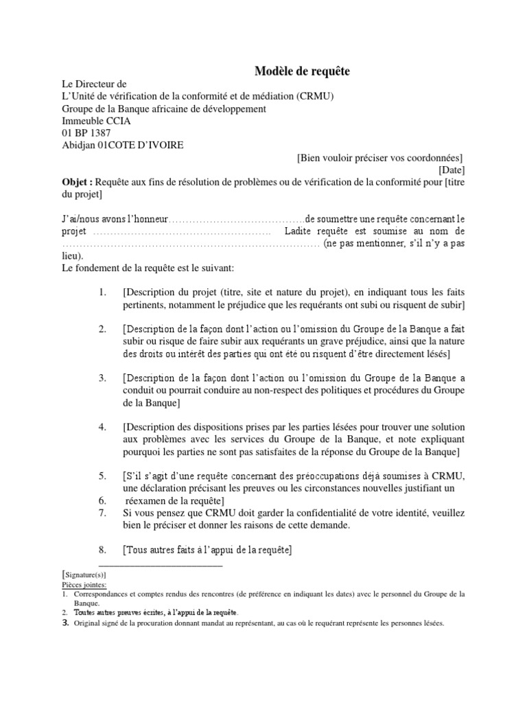 Sample Modele de Requete Crmu FR | PDF Sample Modele de Requete Crmu FR | PDF
