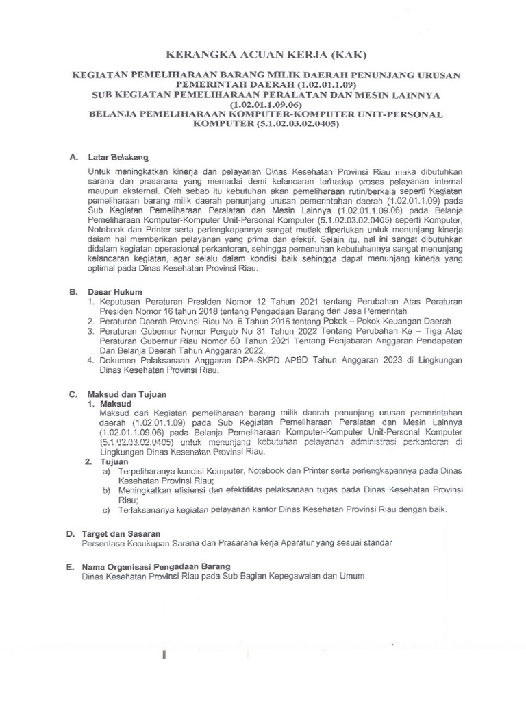 KAK SKP 23 Komputer | PDF | Pengelolaan Keuangan & Uang