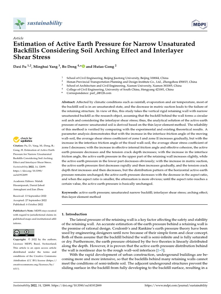 Estimation of Active Earth Pressure For Narrow Unsaturated Back Lls ...