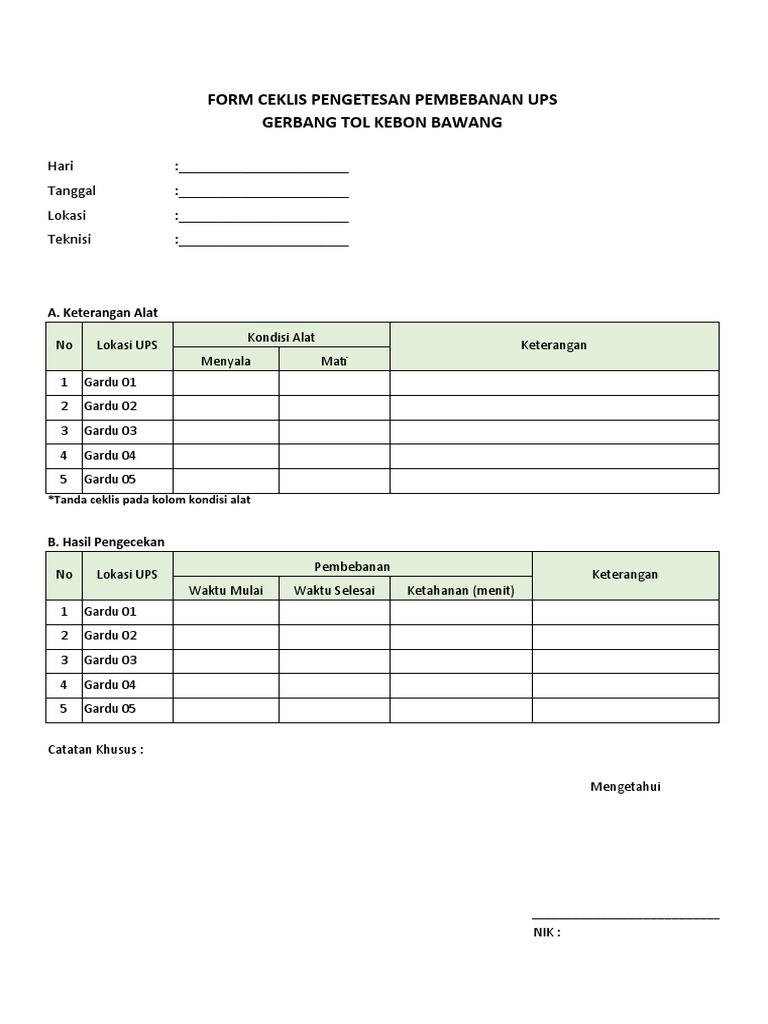 Form Ceklis Pengecekan UPS | PDF