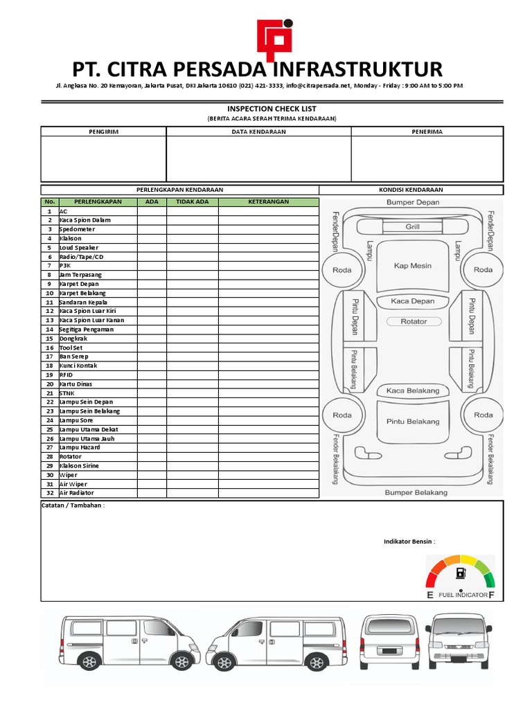 Form Ceklist Kendaraan | PDF Form Ceklist Kendaraan | PDF