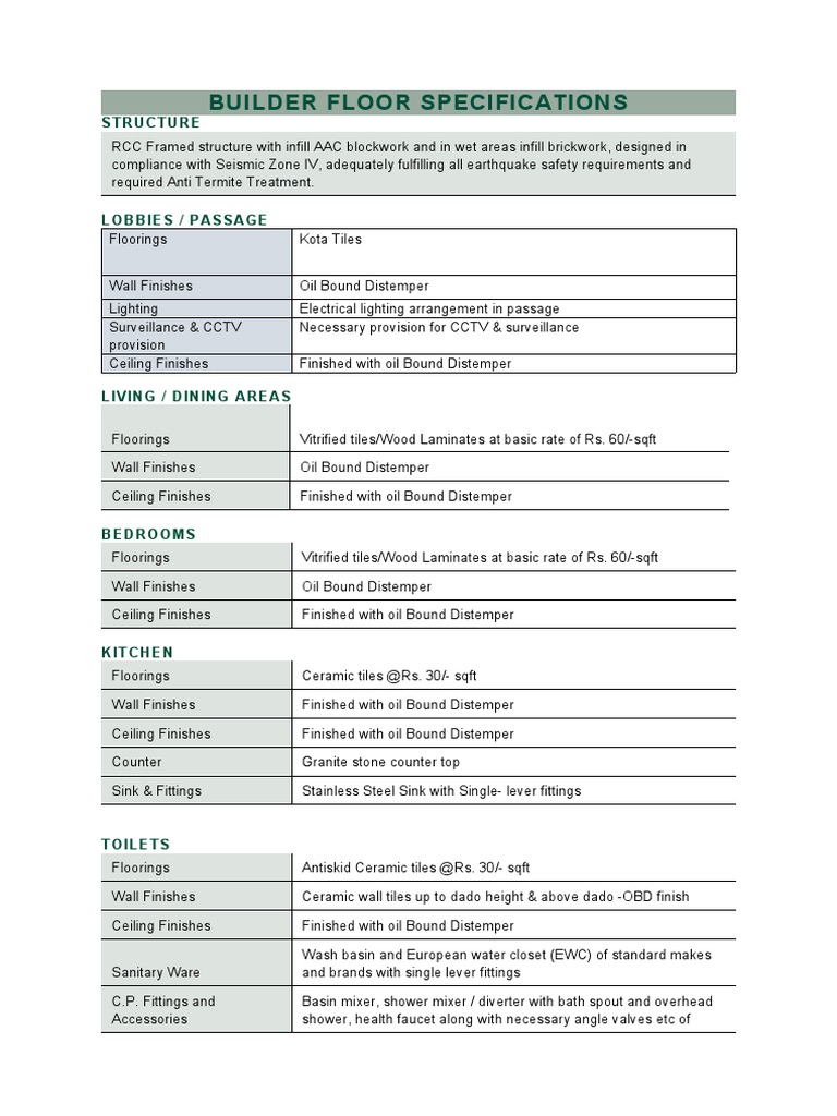 Builder Floor Specifications-Quad | PDF