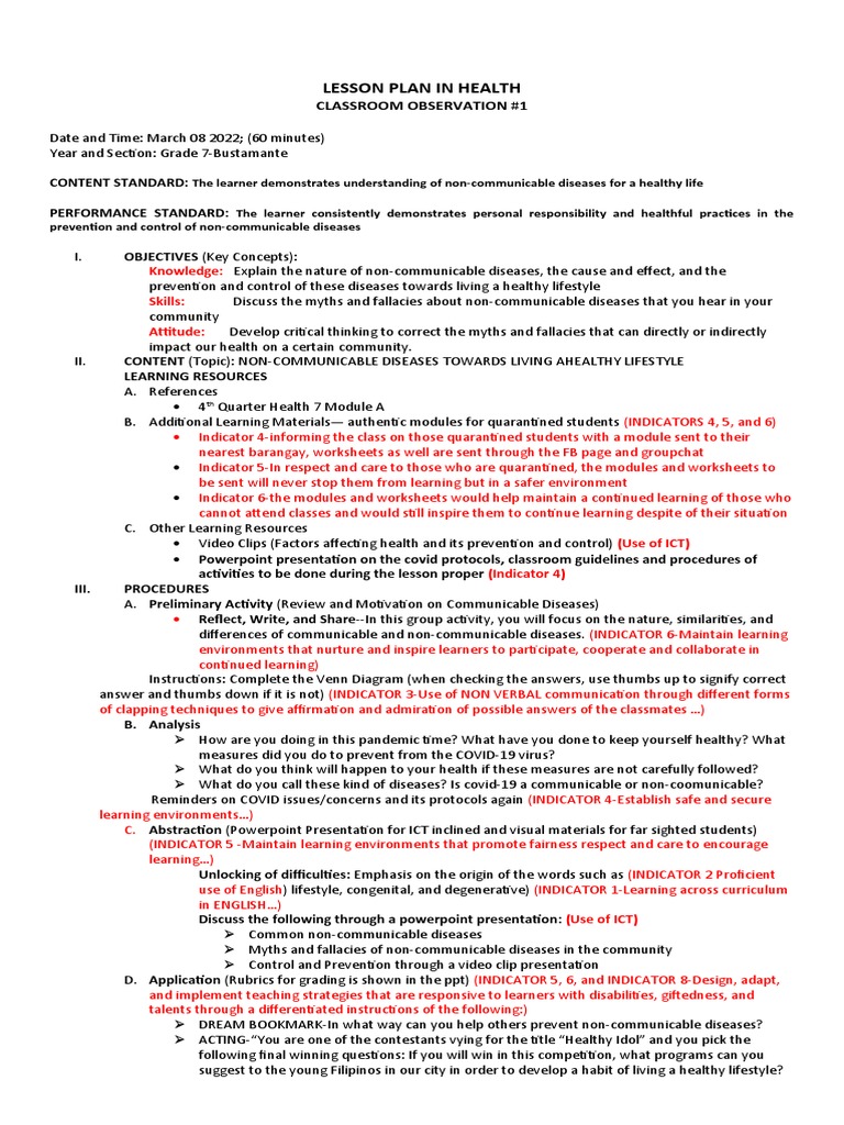 9 INDICATORS COT 2 Lesson Plan in Health | PDF | Allergy | Learning