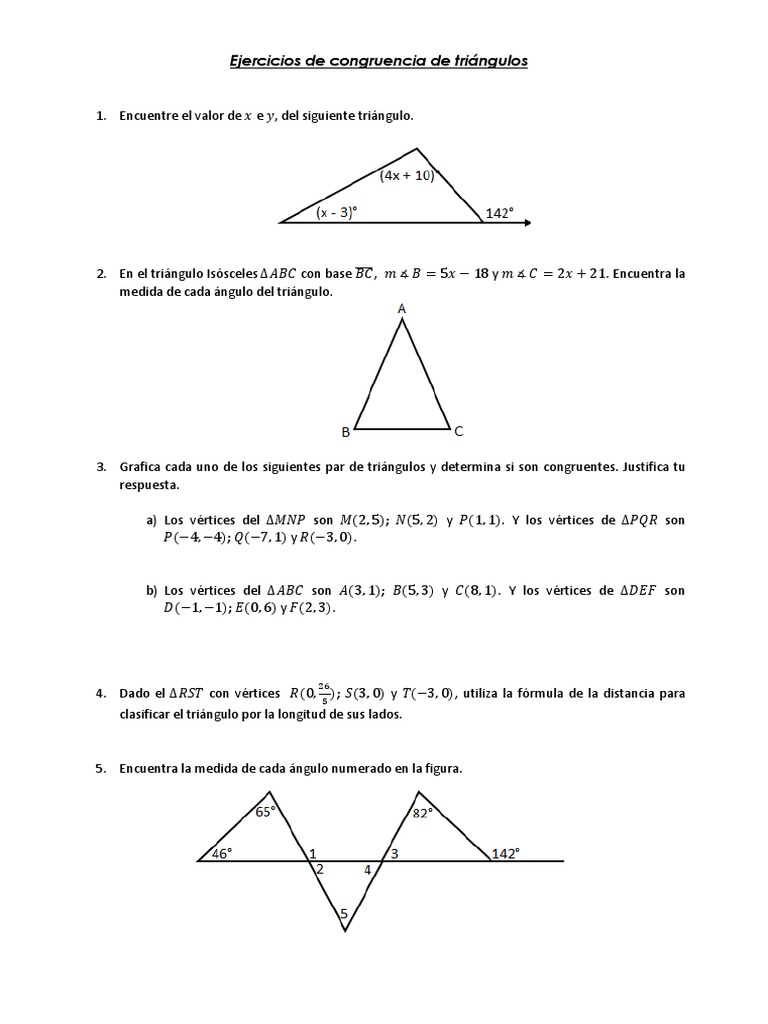 Ejercicios de Congruencia de Triangulos | PDF