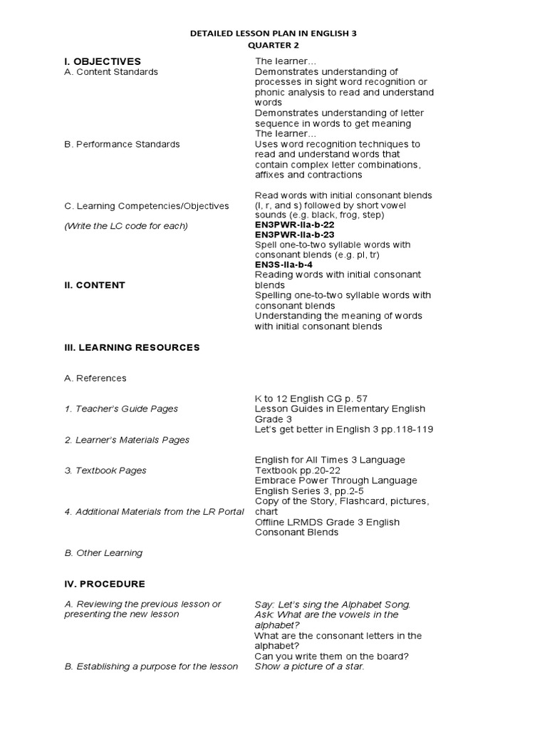 Detailed Lesson Plan in ENGLISH grade 3 | PDF | English Language ...