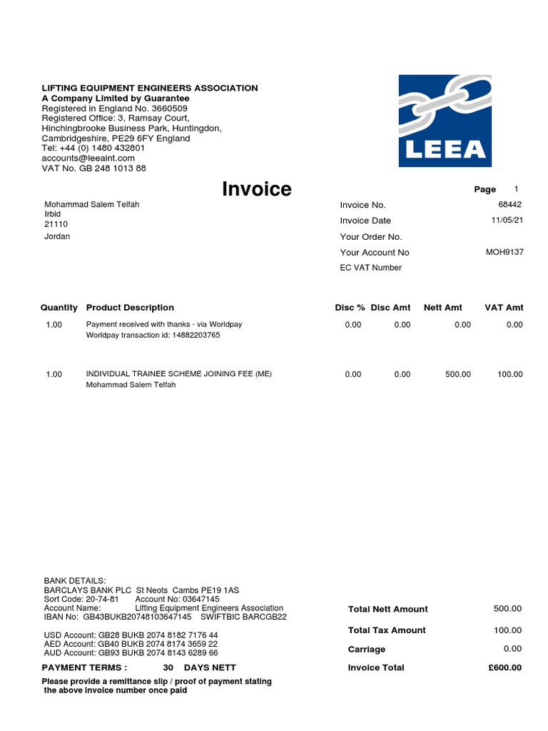 NEW 03 - LEEA Stock Invoice | PDF