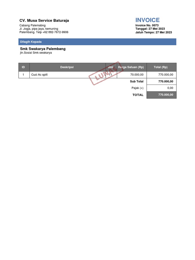 Invoice CV Musa Service 27 Mei 2023 | PDF
