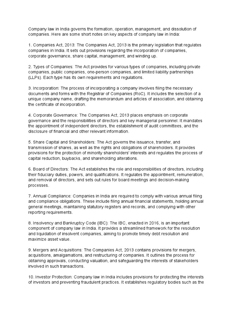 Company Law Notes Pdf