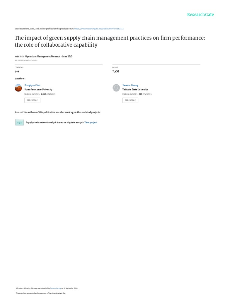 The Impact of Green Supply Chain Management Practices On Firm Performance: The Role of ...