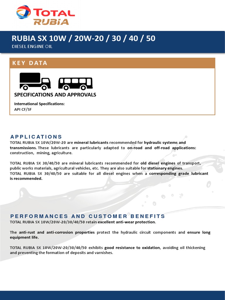TDS_TOTAL_RUBIA-SX-40_G6E_202011_EN_CAN | PDF | Motor Oil | Lubricant