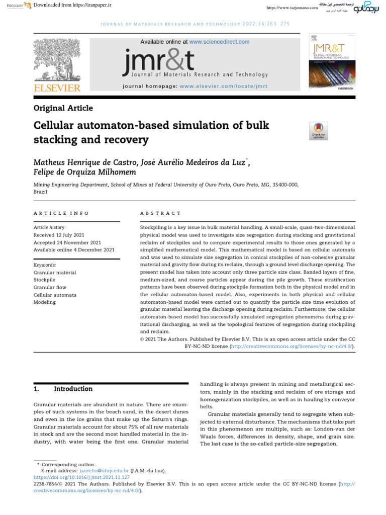 Cellular Automaton-Based Simulation of Bulk Stacking and Recovery | Download Free PDF | Friction ...