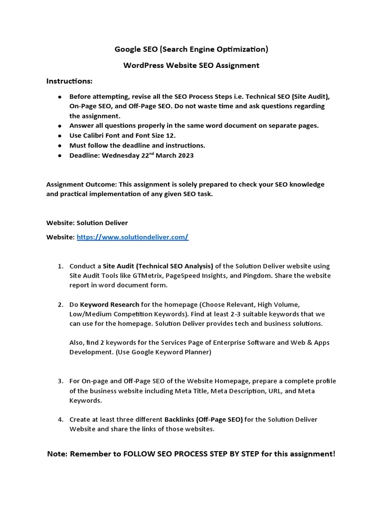 SEO Assignment (For Sitara) | PDF | Computers