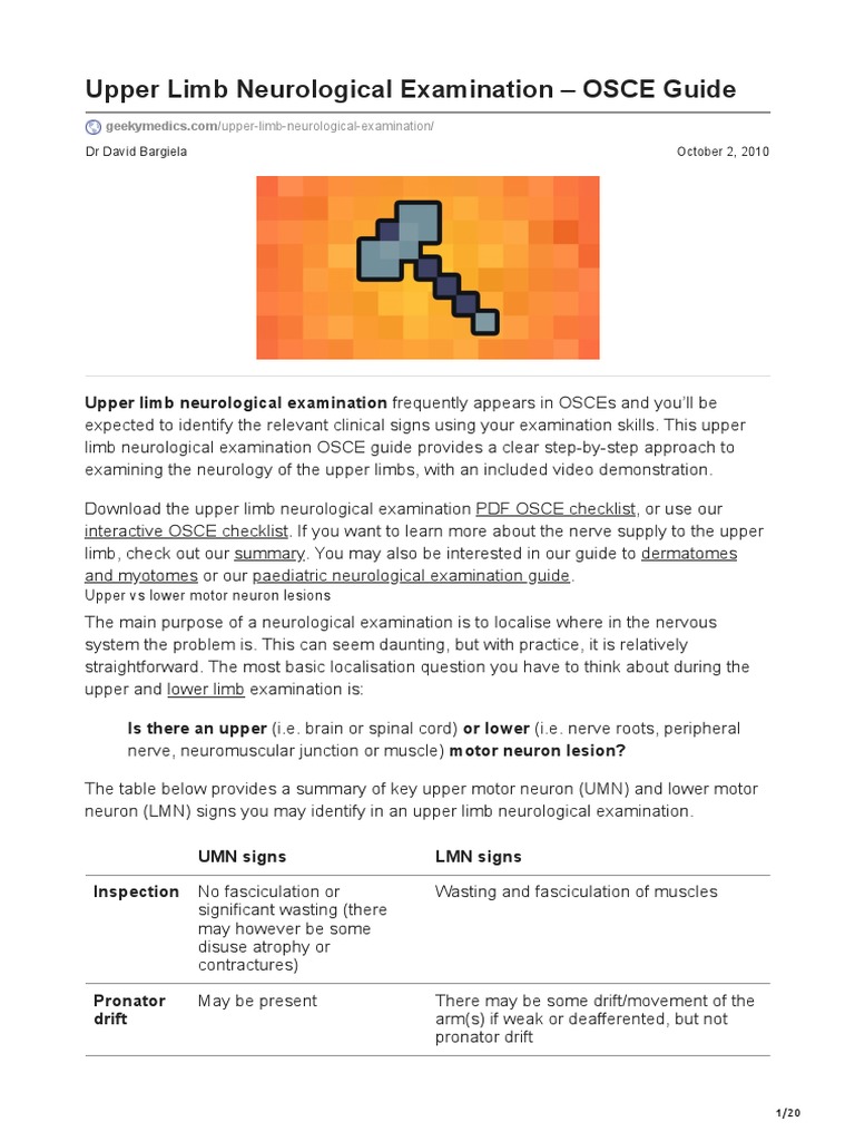 Upper Limb Neurological Examination OSCE Guide | PDF