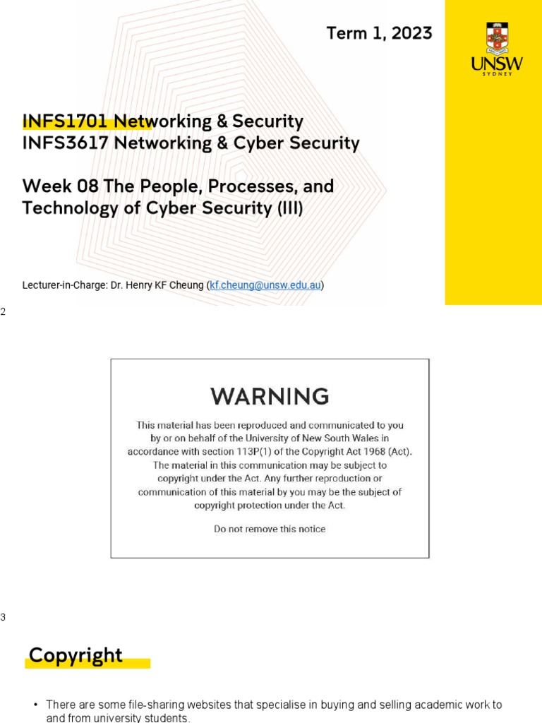 INFS1701 3617 T1 2023 LecW8 | PDF | Computer Security | Security