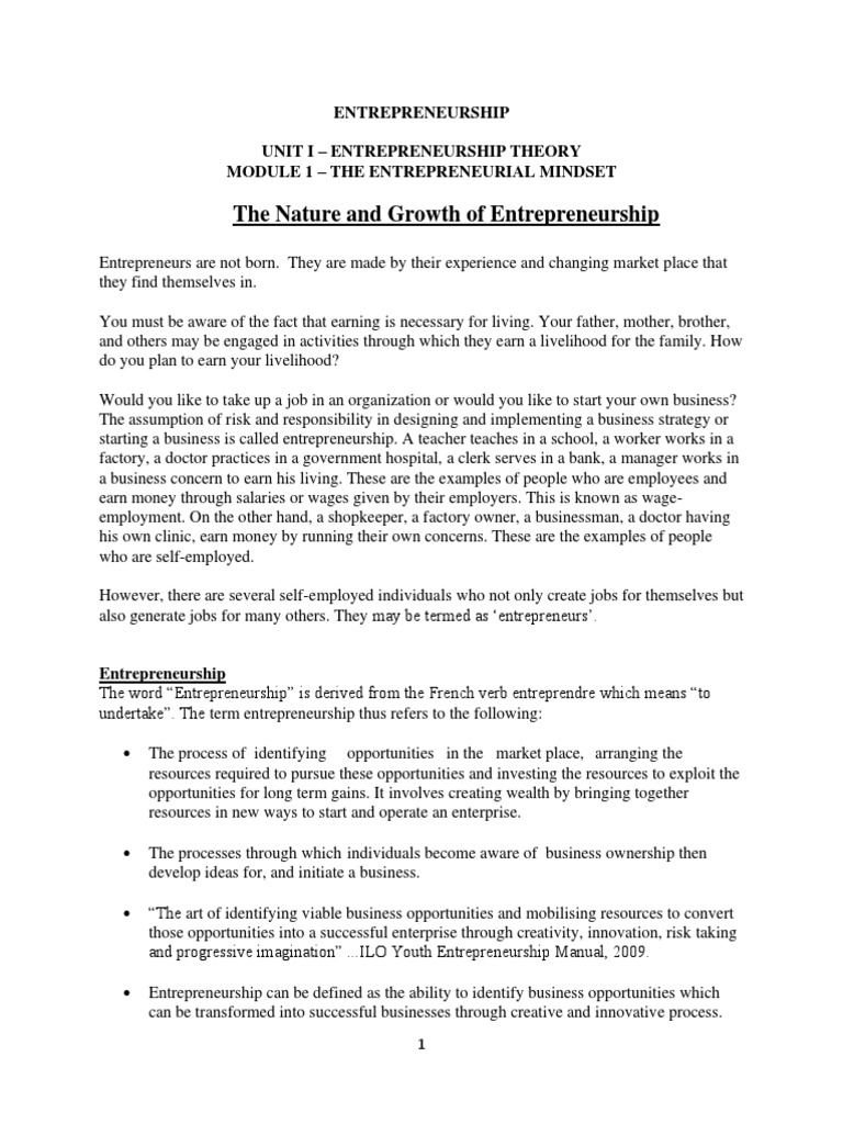 Entrepreneurship Unit 1 Handout All Modules | PDF