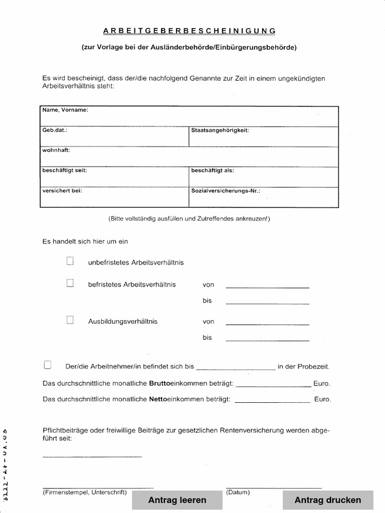 53 Arbeitgeberbescheinigung | PDF