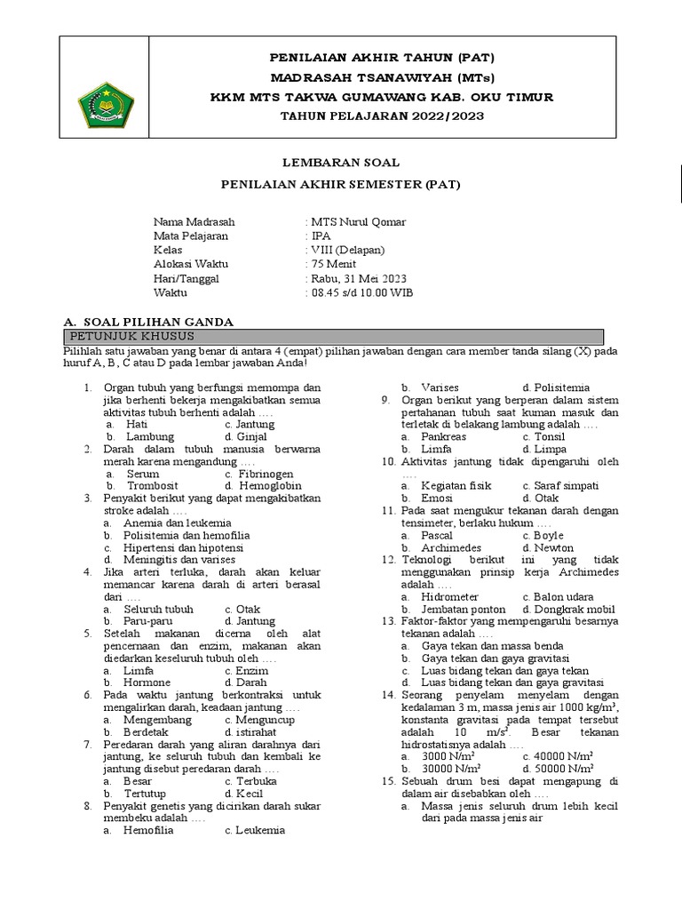 SOAL PAT IPA Kelas 8 + KUNCI | PDF