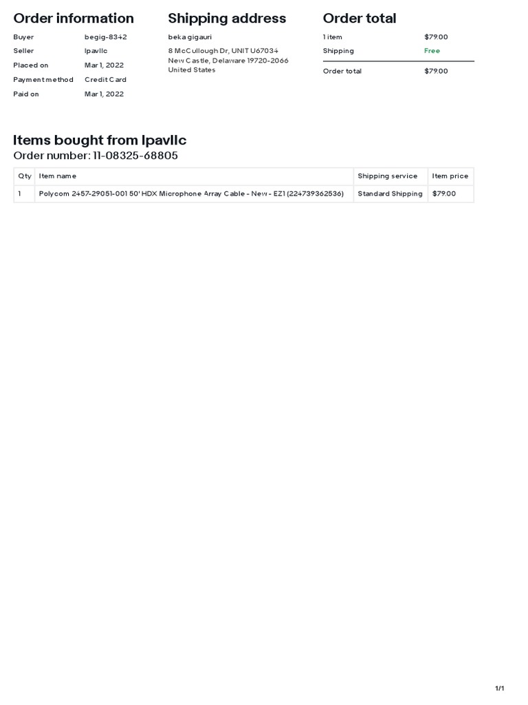 Order Details Poly Cable | PDF