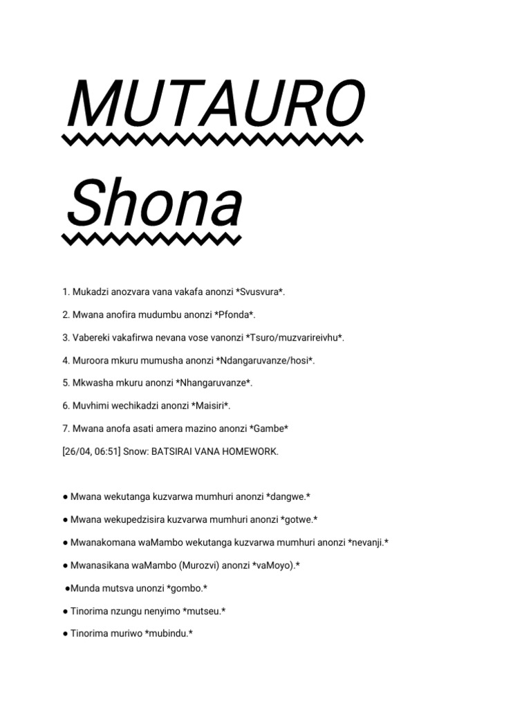 Shona Mutauro | PDF