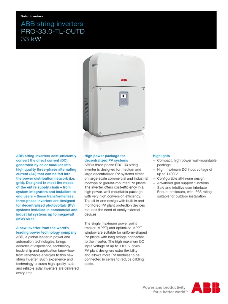 ABB Solar String Inverter PRO 33KW Three Phase India | PDF ...