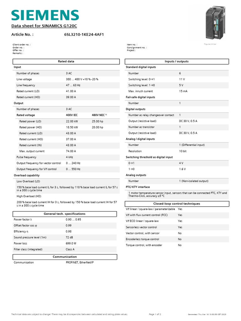 6SL3210-1KE24-4AF1 Datasheet en | PDF | Electric Motor | Power (Physics)