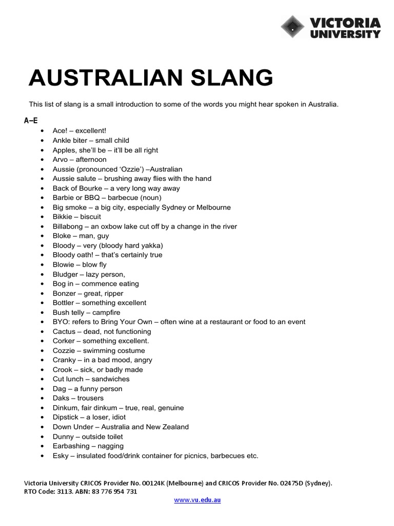 Aussie Slang | PDF | Australia