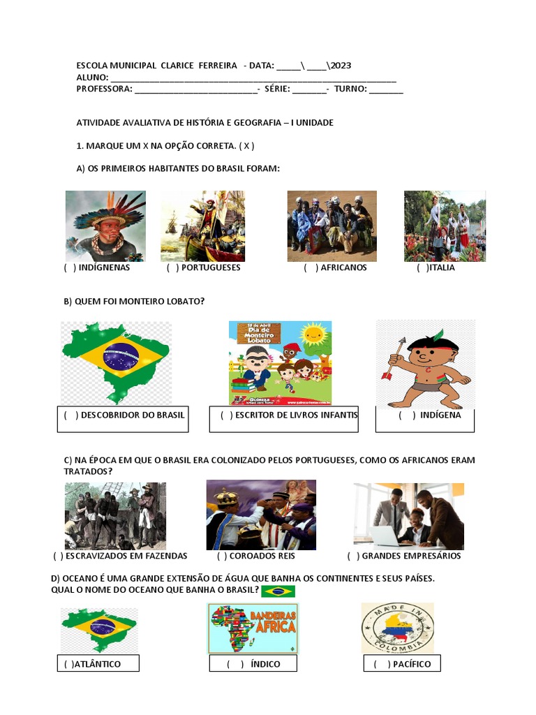 Avaliação Adaptada de História e Geografia | PDF | Ciências Sociais ...