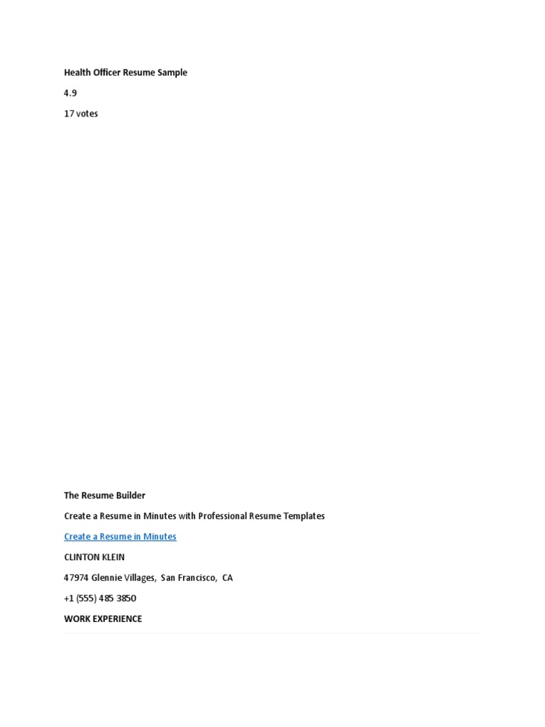 Health Officer Resume Sample | PDF | Regulatory Compliance | Emergency ...