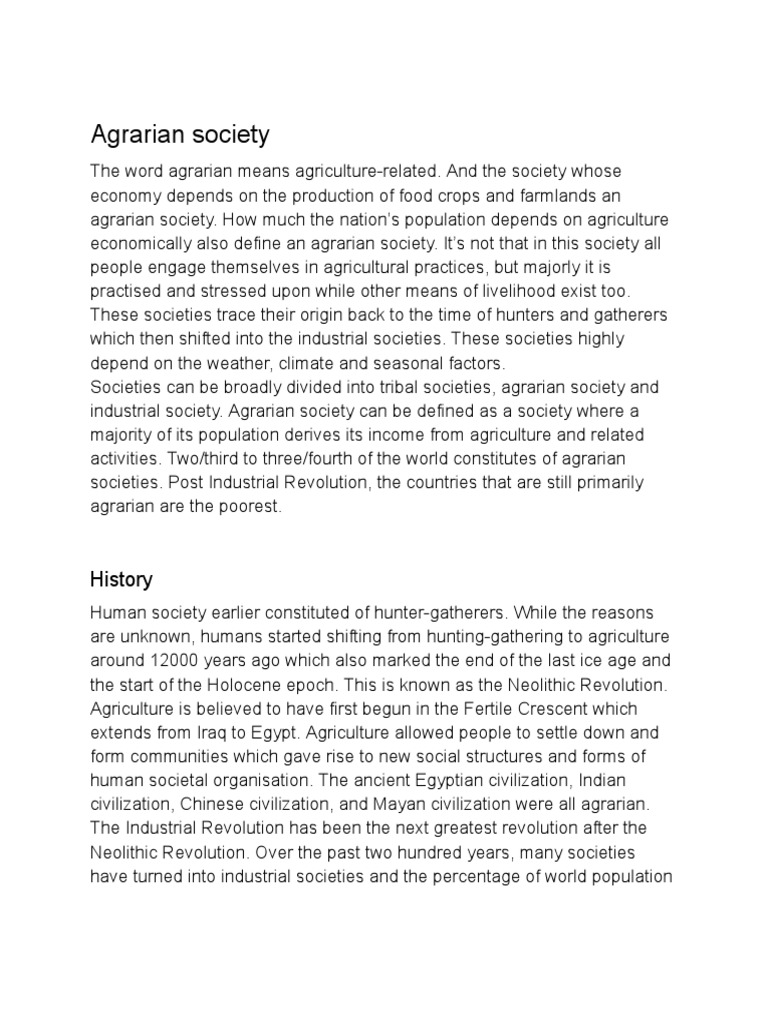 Agrarian Society | Download Free PDF | Agriculture | Society