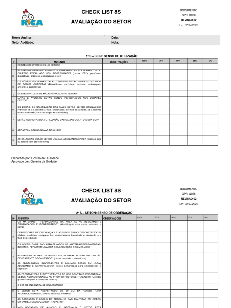 Check List 8s Produção | PDF | Embalagem e rotulagem | Desperdício