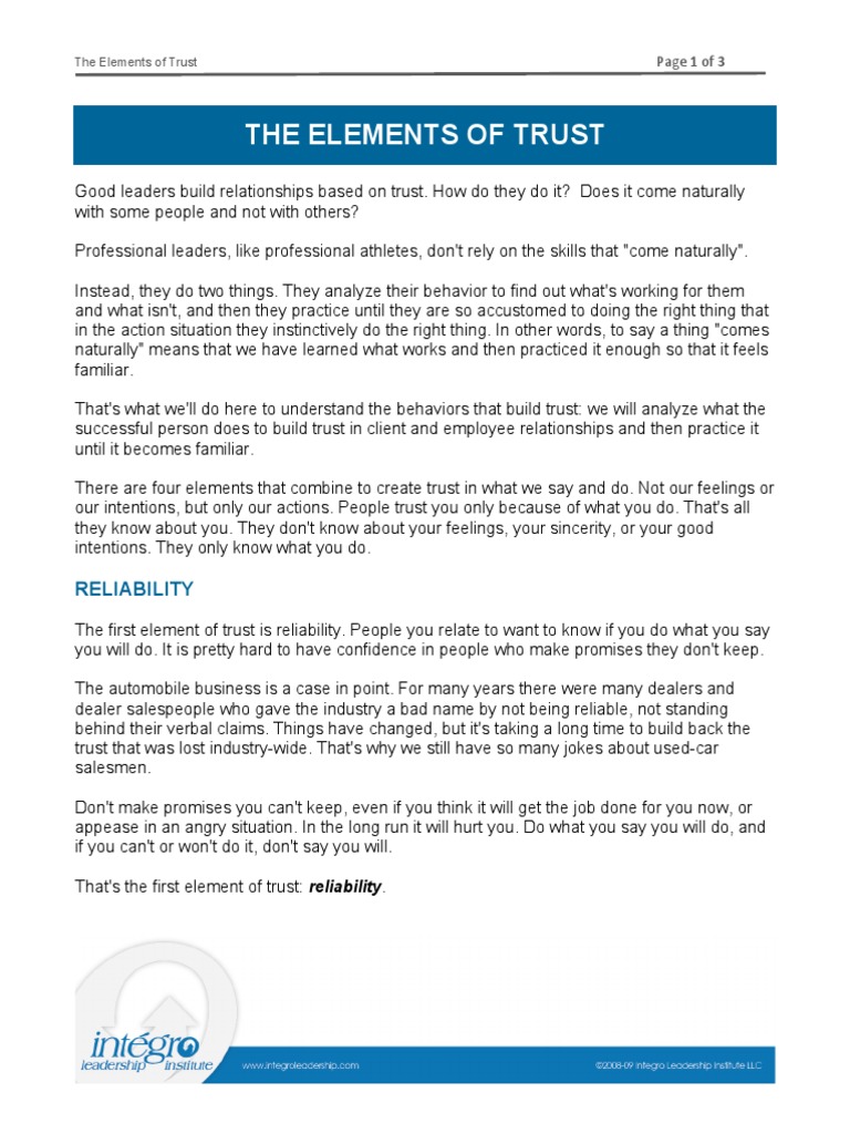 Elements of Trust | PDF | Social Psychology | Cognitive Science