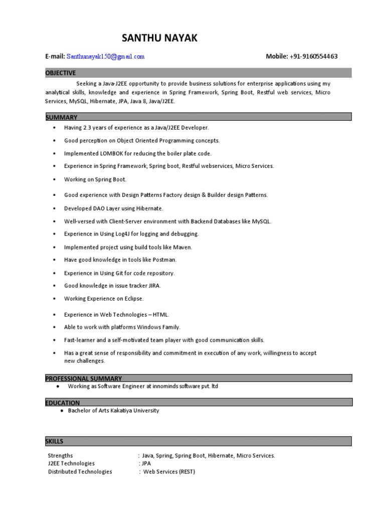 My Resume in Innominds | PDF | Spring Framework | Eclipse (Software)