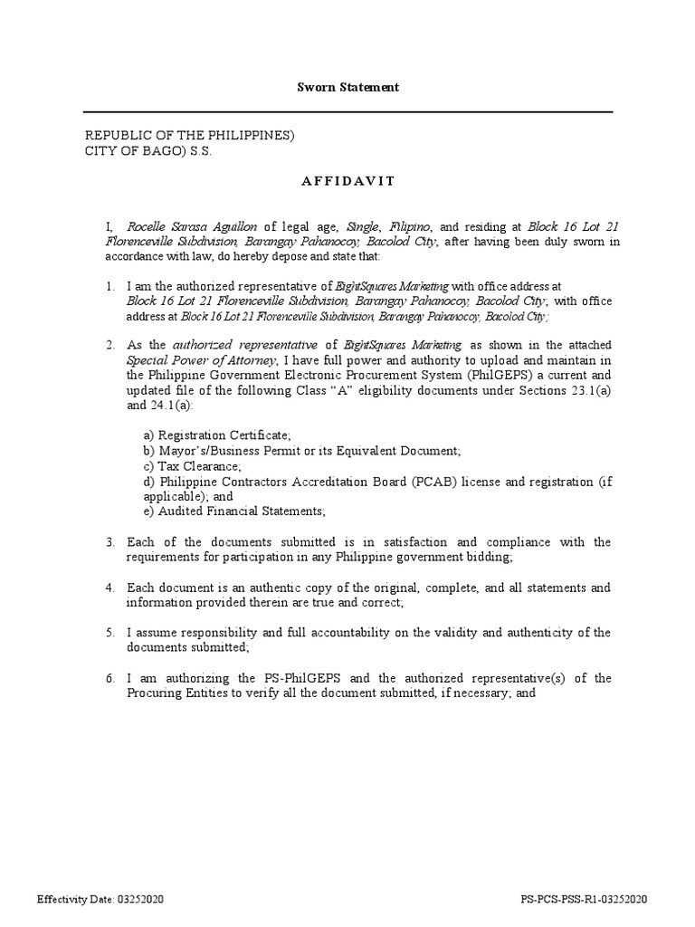 Philgeps - Sworn Statement | Download Free PDF | Government | Justice