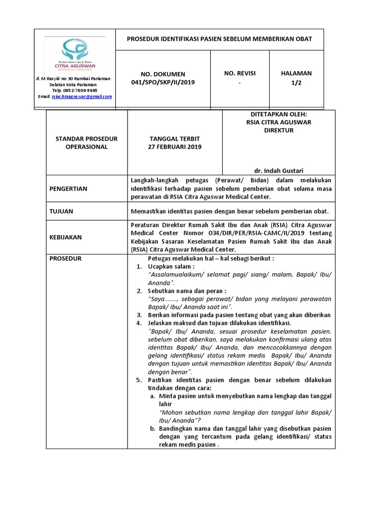 Spo Sebelum Memberikan Obat Edit | PDF