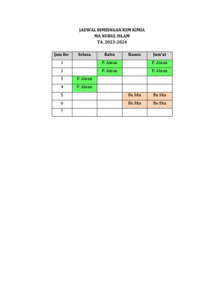 Jadwal Bimbingan KSM Kimia 2023-2024 | PDF