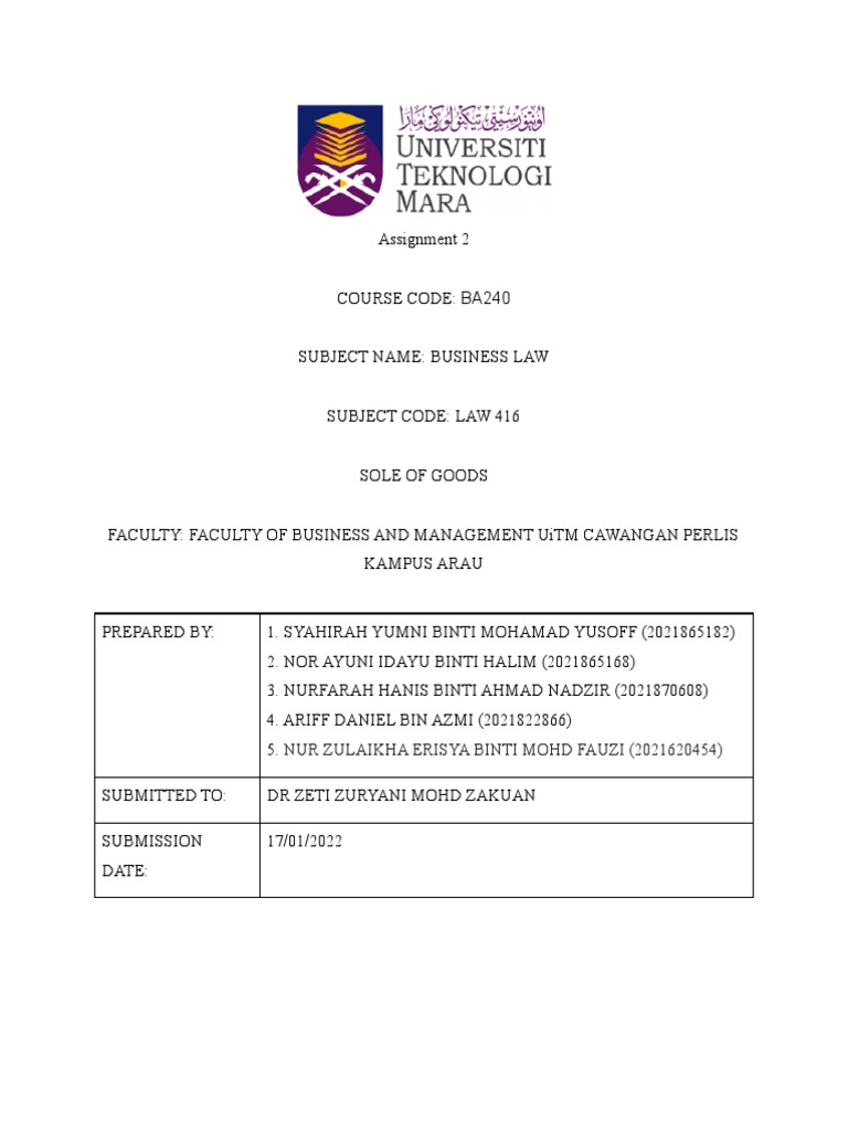 Assignment 2-LAW 416 | PDF | Common Law | Business