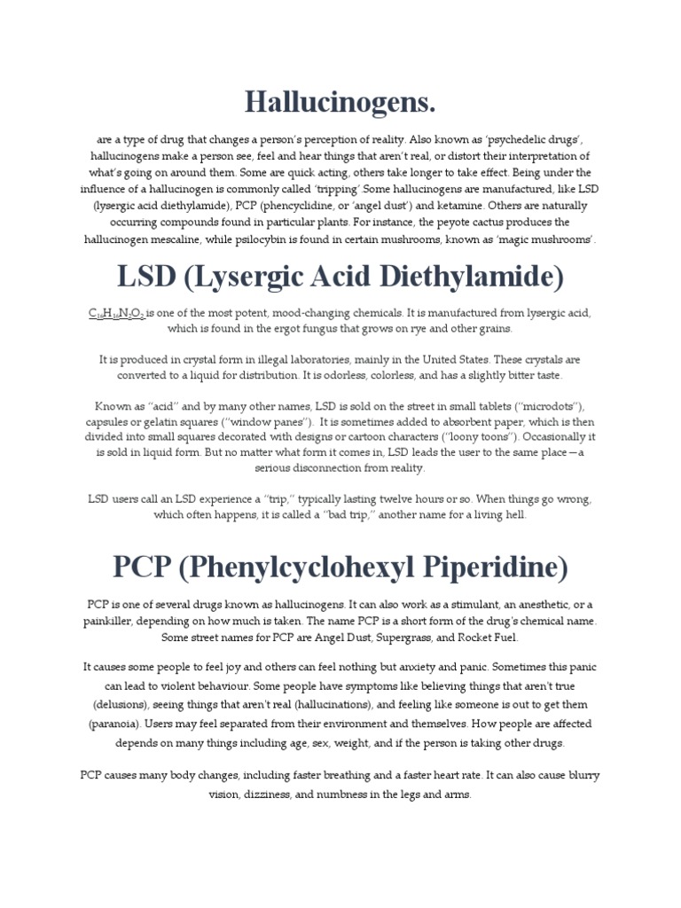 Hallucinogens | PDF | Lysergic Acid Diethylamide | Phencyclidine