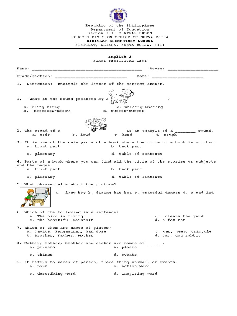 1st Quarter Exam A 2 | PDF | English Language | Linguistics