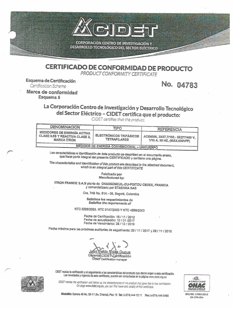 C. C. No.04783 - ITRON ACE6000 | PDF