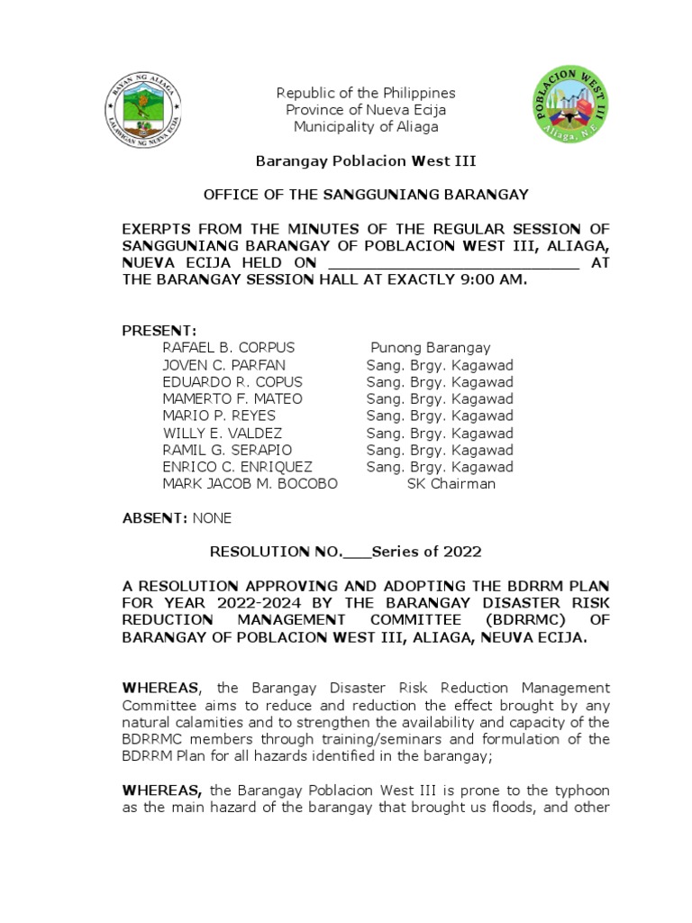 BDRRMC Resolution | PDF