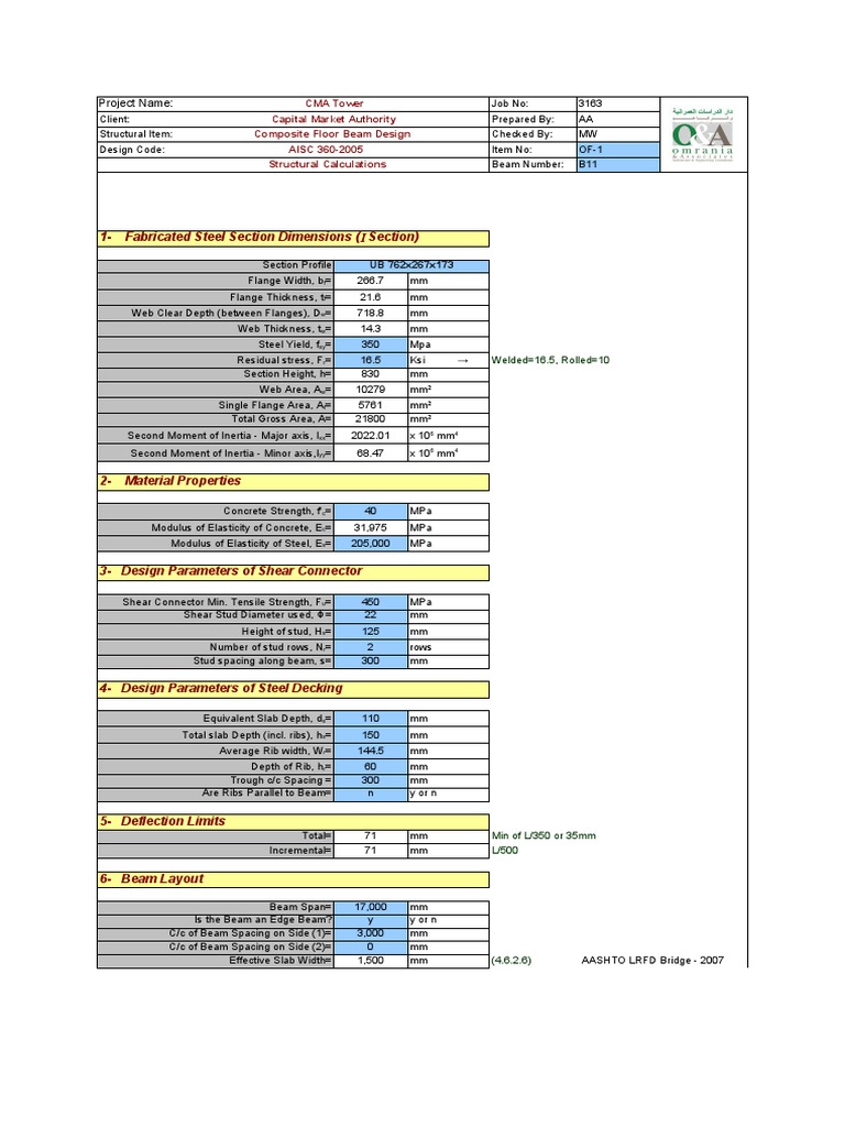Composite Floor Beam Design-B | PDF | Beam (Structure) | Solid Mechanics