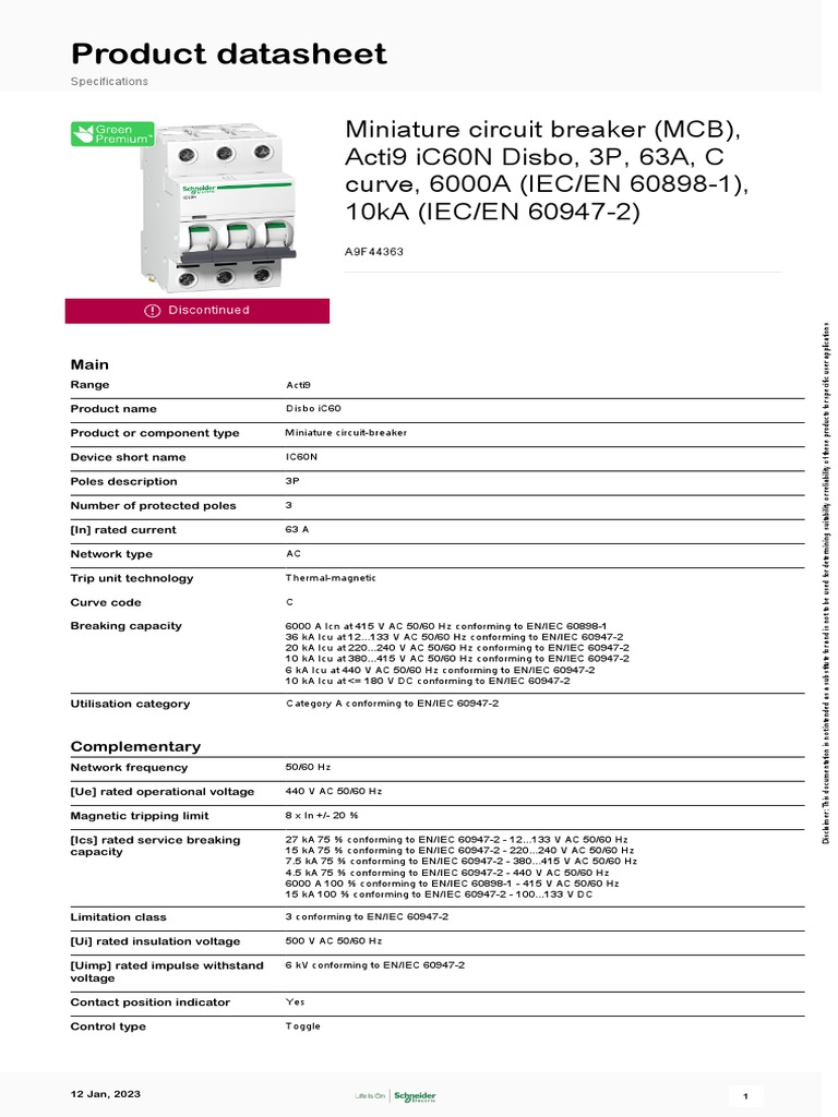 Acti 9 Ic60 - A9F44363 | PDF | Alternating Current | Electrical Engineering
